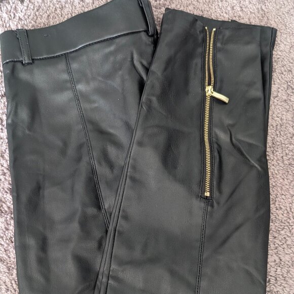 Zara | Pants & Jumpsuits | Zara Black Faux Leather Pants Zip Hem Detail ...